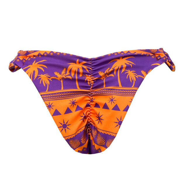 Orange Purple Coconut Trees Brazilian Classic Side Scrunch Bikini Bott ...