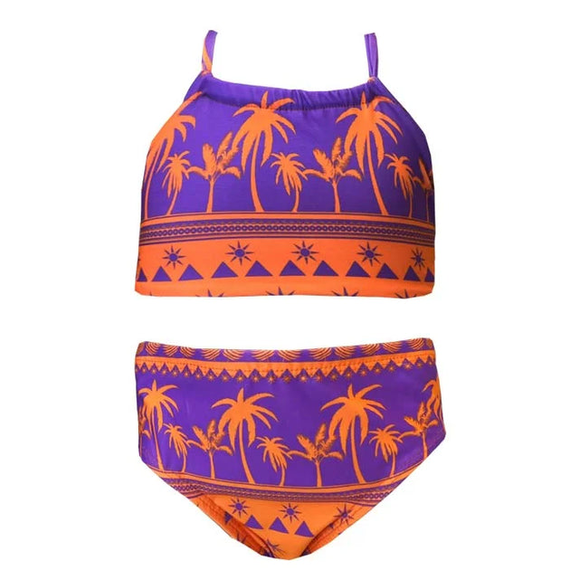 Orange Purple Coconut Trees Girls Two-Piece Swim Set – MARETOA BIKINIS USA