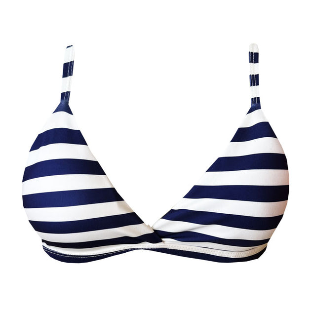 Blue Navy Stripes Brazilian Fixed Triangle Bikini Top – MARETOA BIKINIS USA